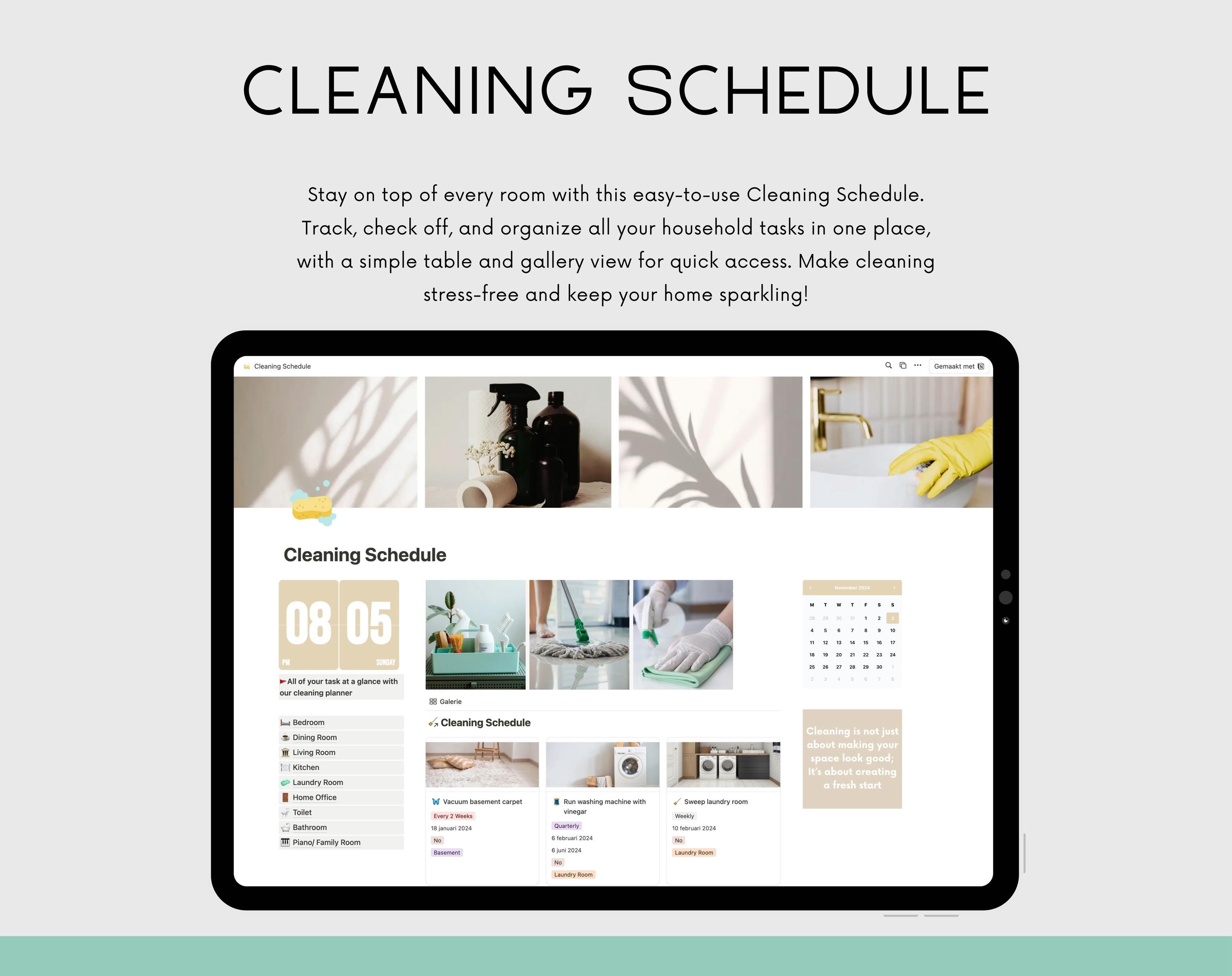 Cleaning Schedule Notion Template, Editable Cleaning Checklist ...