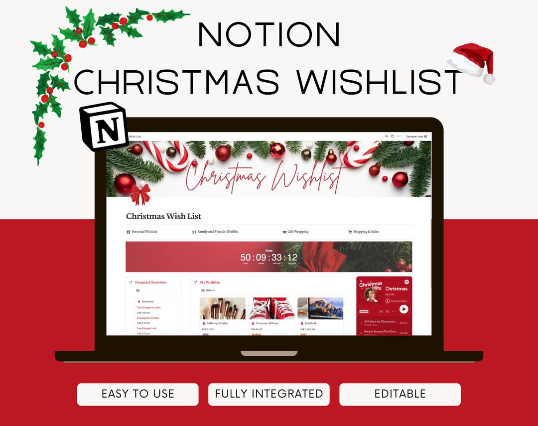 Notion Christmas Wish List Template, Holiday Gift Shopping Calendar ...