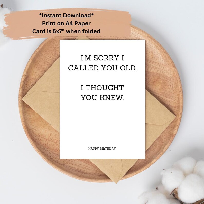Printable Birthday Card, Funny Birthday Card, Digital Download, Old ...
