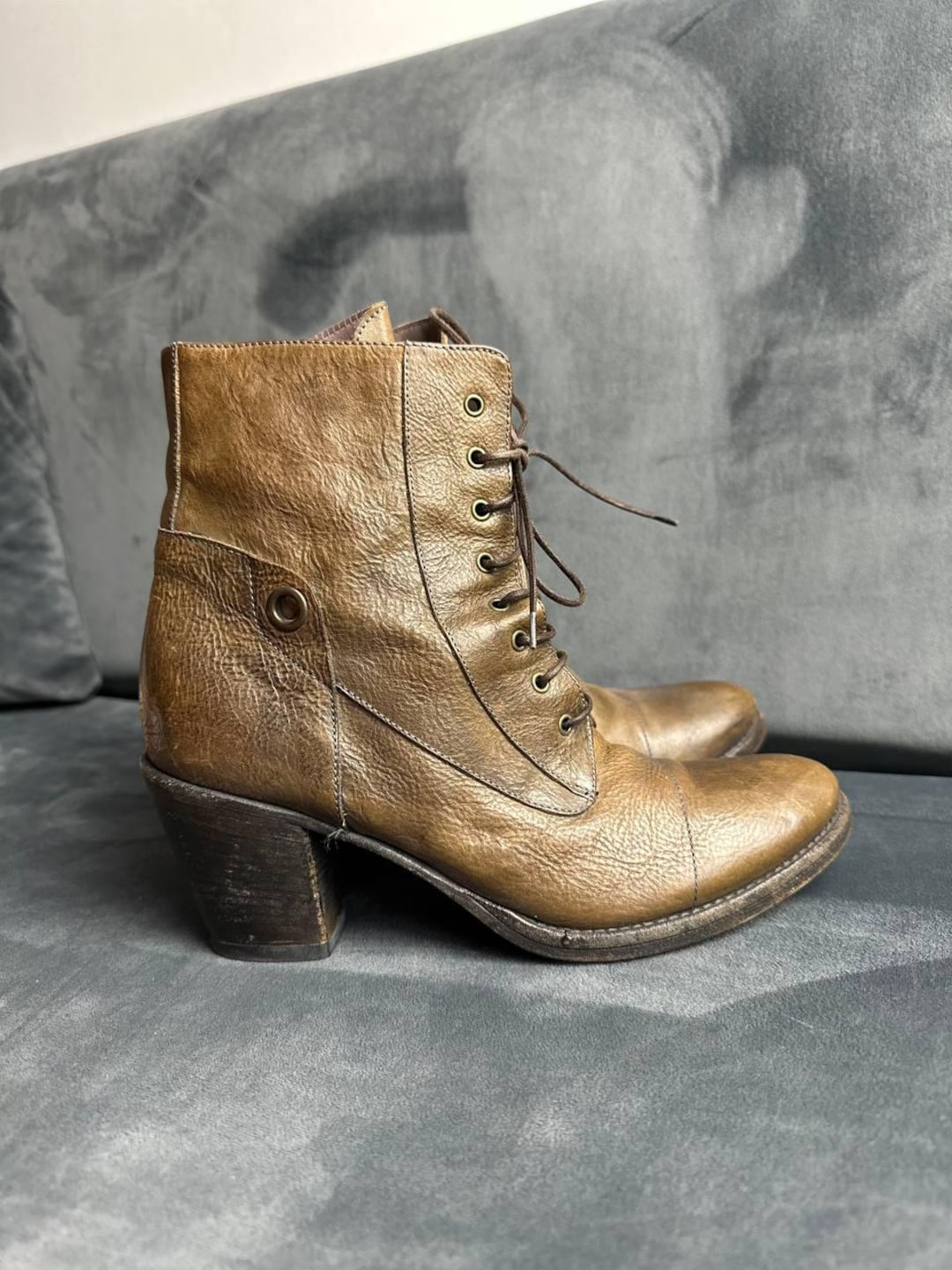 Vintage Moma Leather Ankle Boots, Olive Brown, Handmade Italian Size 38 ...