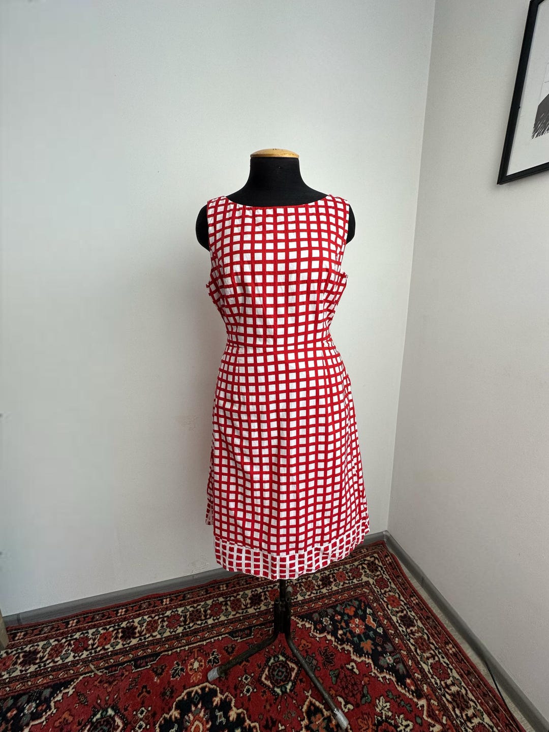 Vintage Laura Ashley Checkered Dress: Red White Cotton Fit & Flare, UK ...