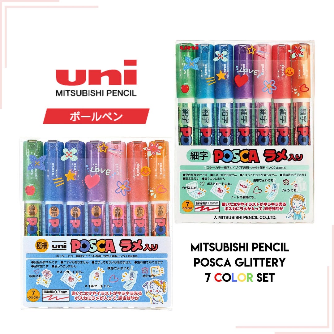 Posca Glitter Extra Fine, Fine Point Nib 7-color Set, Uni Mitsubishi ...
