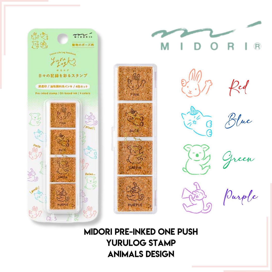Midori Stamp Animals Design One Push Pre-inked Penetrating Stamp, Oil ...