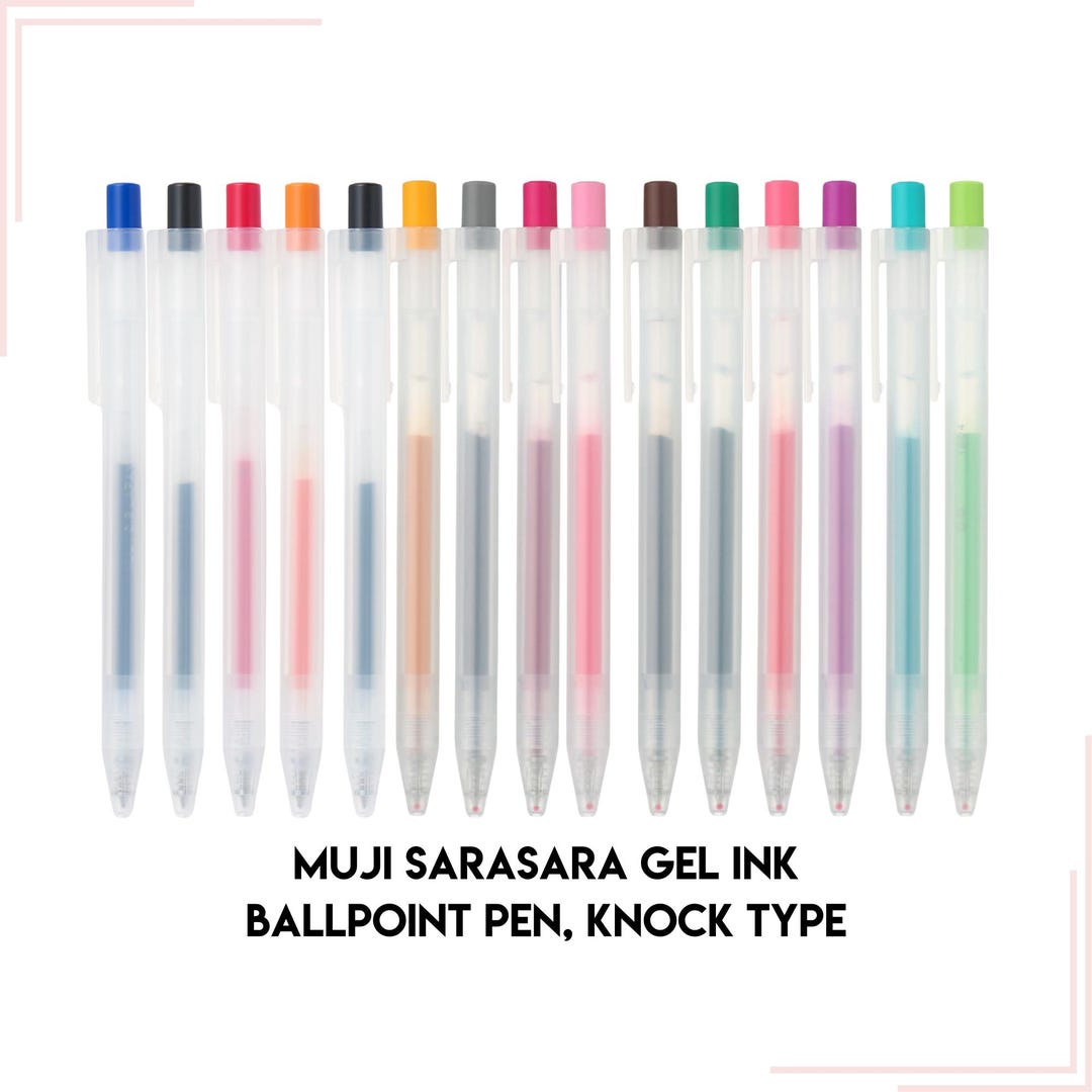 Muji Line Smooth Gel Ink Ballpoint Pen 0.5mm, 0.3mm, Knock Type, Japanese Pen Gel Pen Best for ...