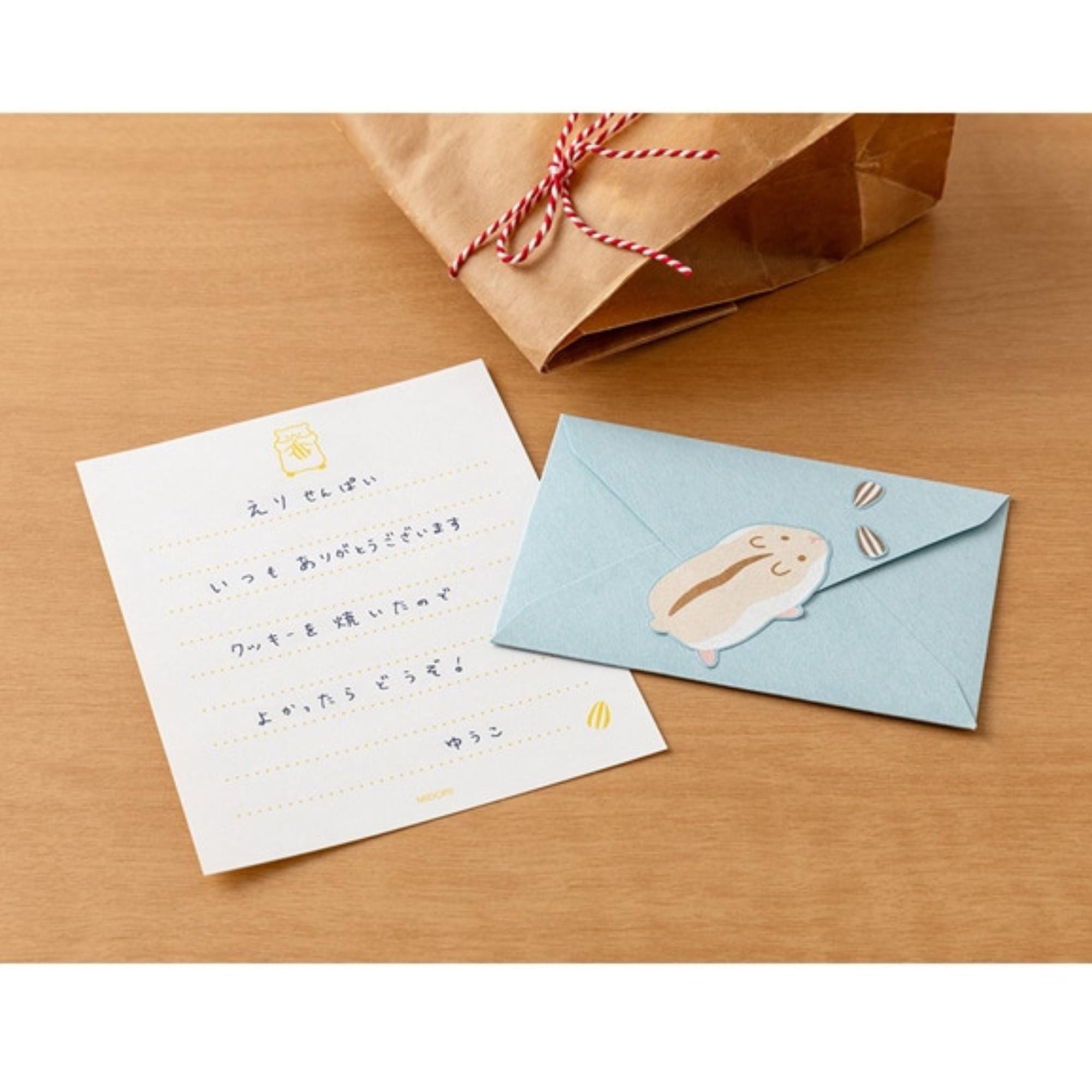 Midori Mini Letter Set Sealed With Animal Stickers Hamster Design ...