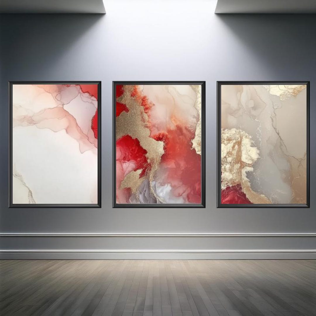 Abstract Wall Art in Red and Gold – High-resolution Digital Download ...