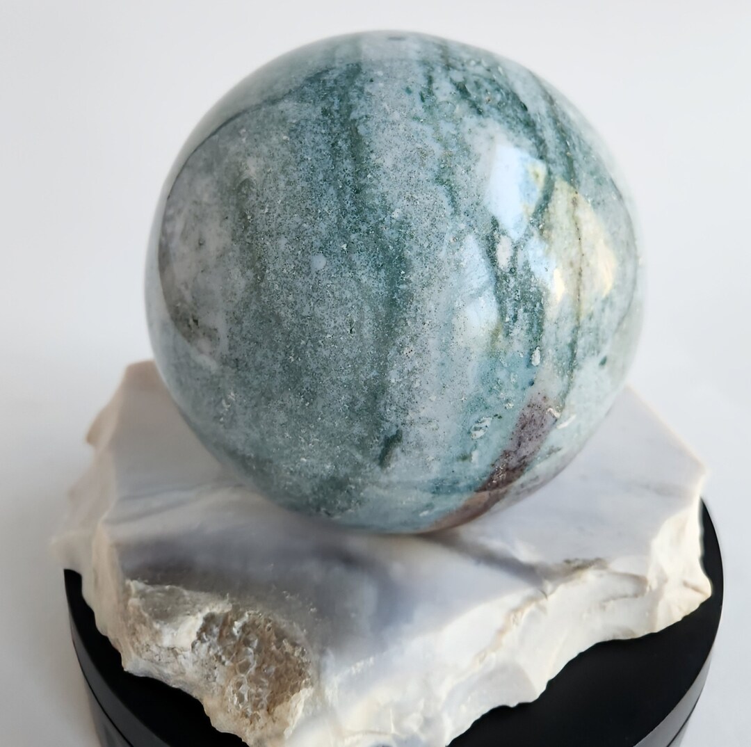 Gorgeous Teal Blue Ocean Jasper Large Sphere With White Marble Stand - Etsy