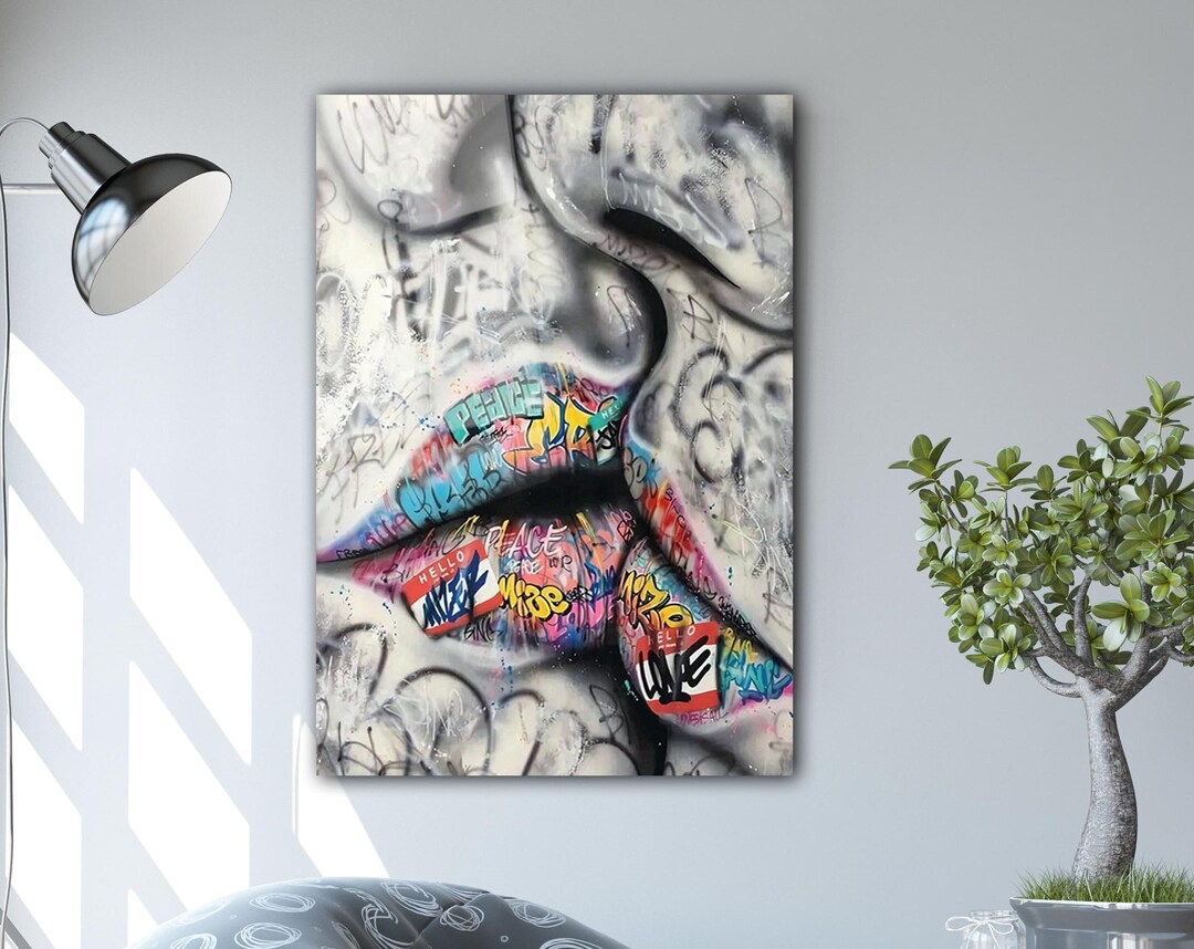 Couple Lover Kiss Wall Art,kiss Graffiti Painting,kissing Couple Poster ...