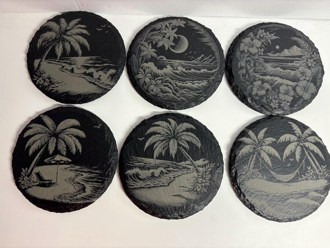 Coasters Slate, Beach Scenes Set of 6 With Holder - Etsy