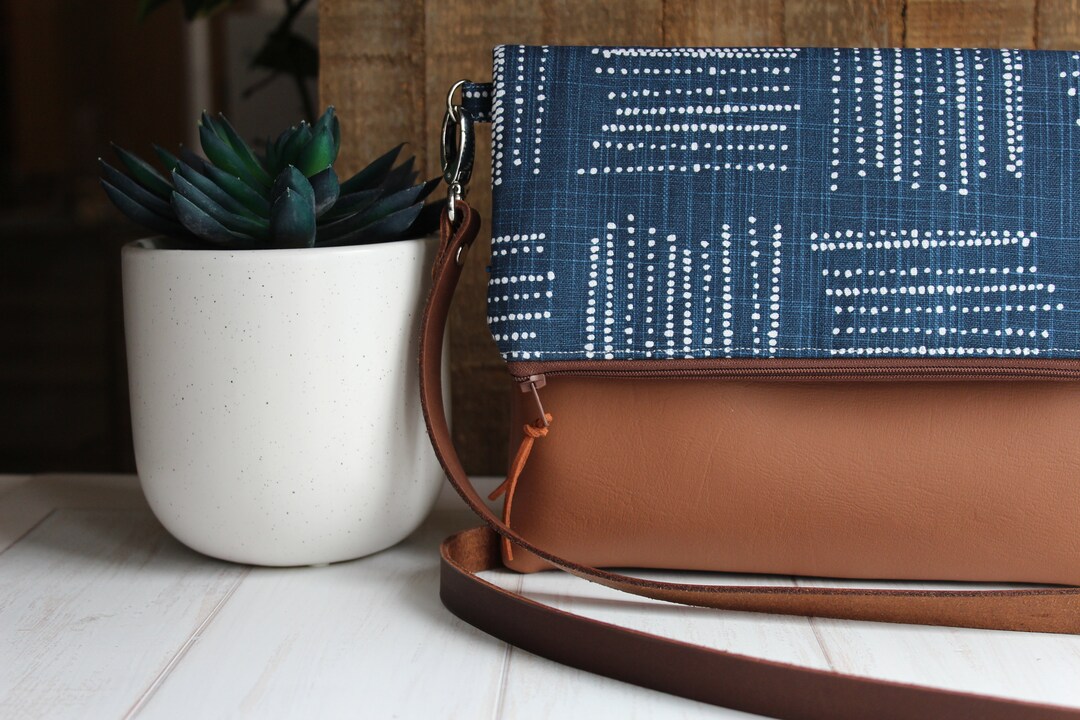 Foldover Crossbody Bag, Navy and White Crossbody Bag, Casual Crossbody ...