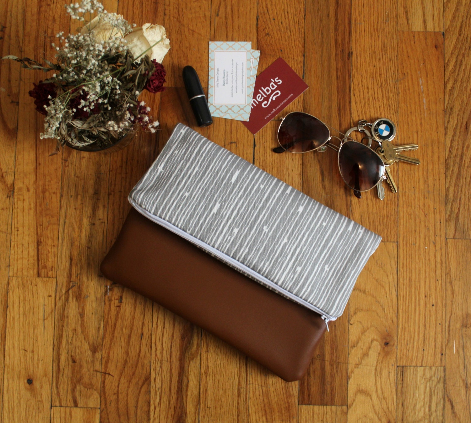 Fold Over Clutch, Zipper Clutch, Grey Zipper Pouch, Gray Zipper Clutch ...