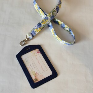 Blue Lanyard / Blue White Print Lanyard/ Lanyard ID Badge Holder/floral ...