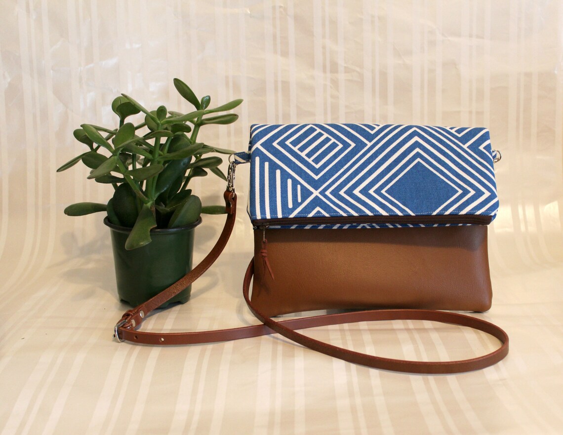 Foldover Crossbody Bag, Simple Crossbody Bag, Blue Crossbody Purse ...