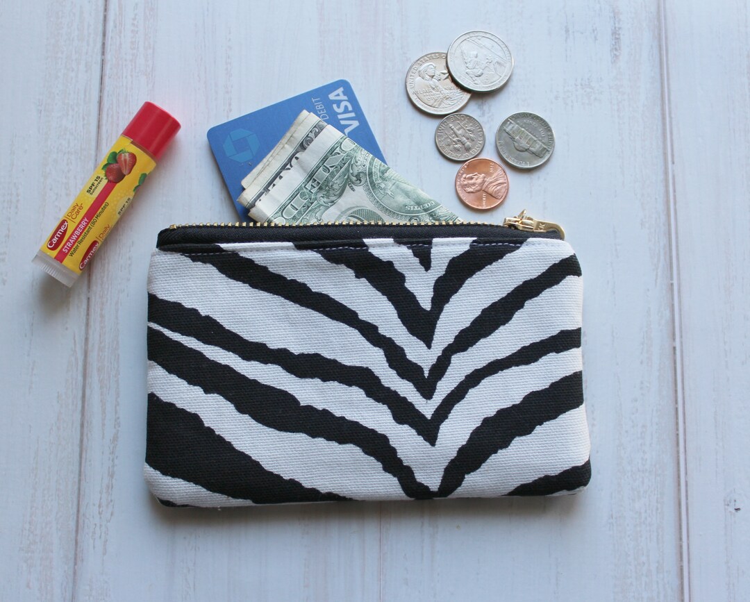 Small Zipper Pouch, Zebra Print Coin Purse, Black White Purse, Wallet ...