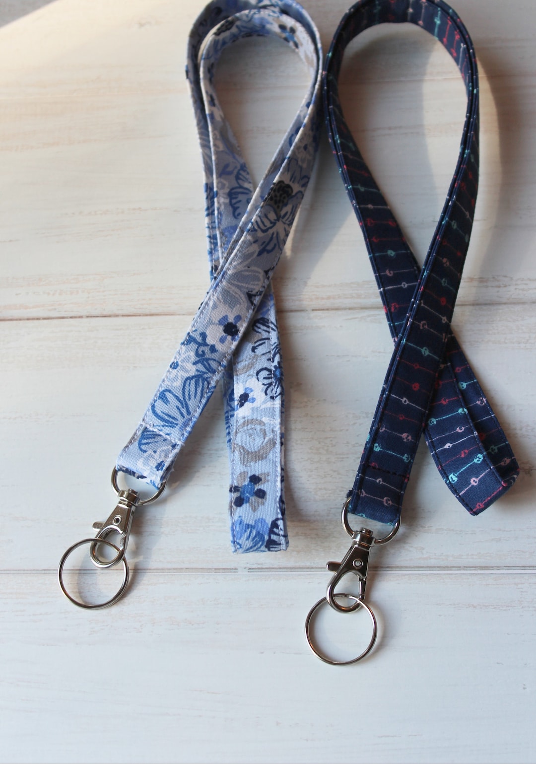Blue Floral Lanyard Blue Lines Lanyard ID Badge Lanyard - Etsy