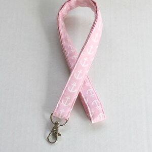 Pink White Lanyard - Pink Anchor Lanyard - Long Key Lanyard - ID Strap ...