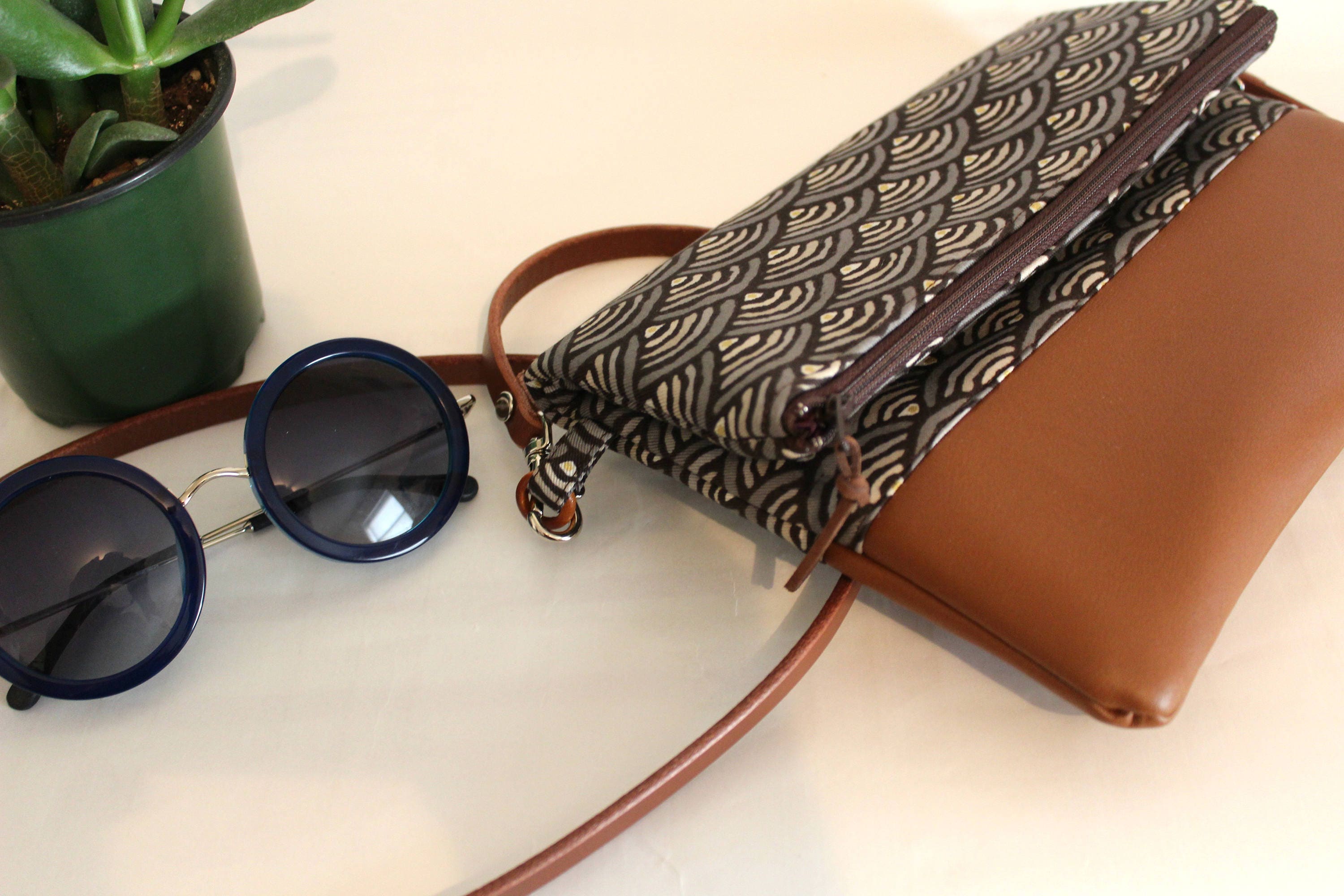 Foldover Crossbody Bag, Simple Crossbody Bag, Gray and Brown Crossbody ...