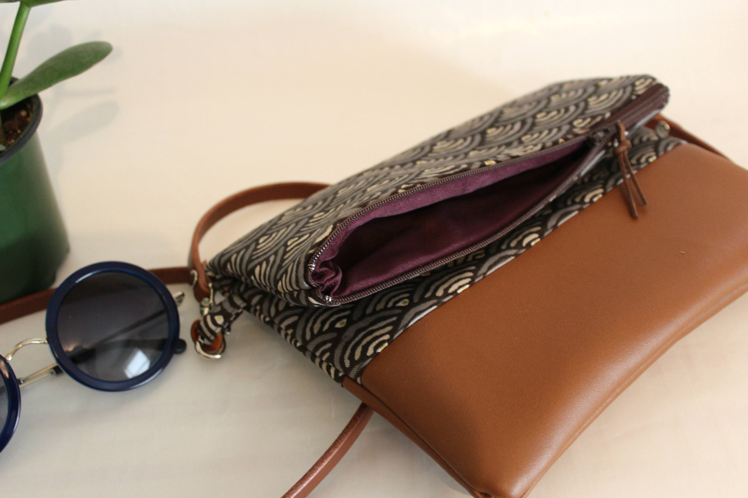 Foldover Crossbody Bag, Simple Crossbody Bag, Gray and Brown Crossbody ...