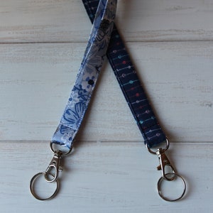 Blue Floral Lanyard, Blue Lines Lanyard, ID Badge Lanyard, Animal ...