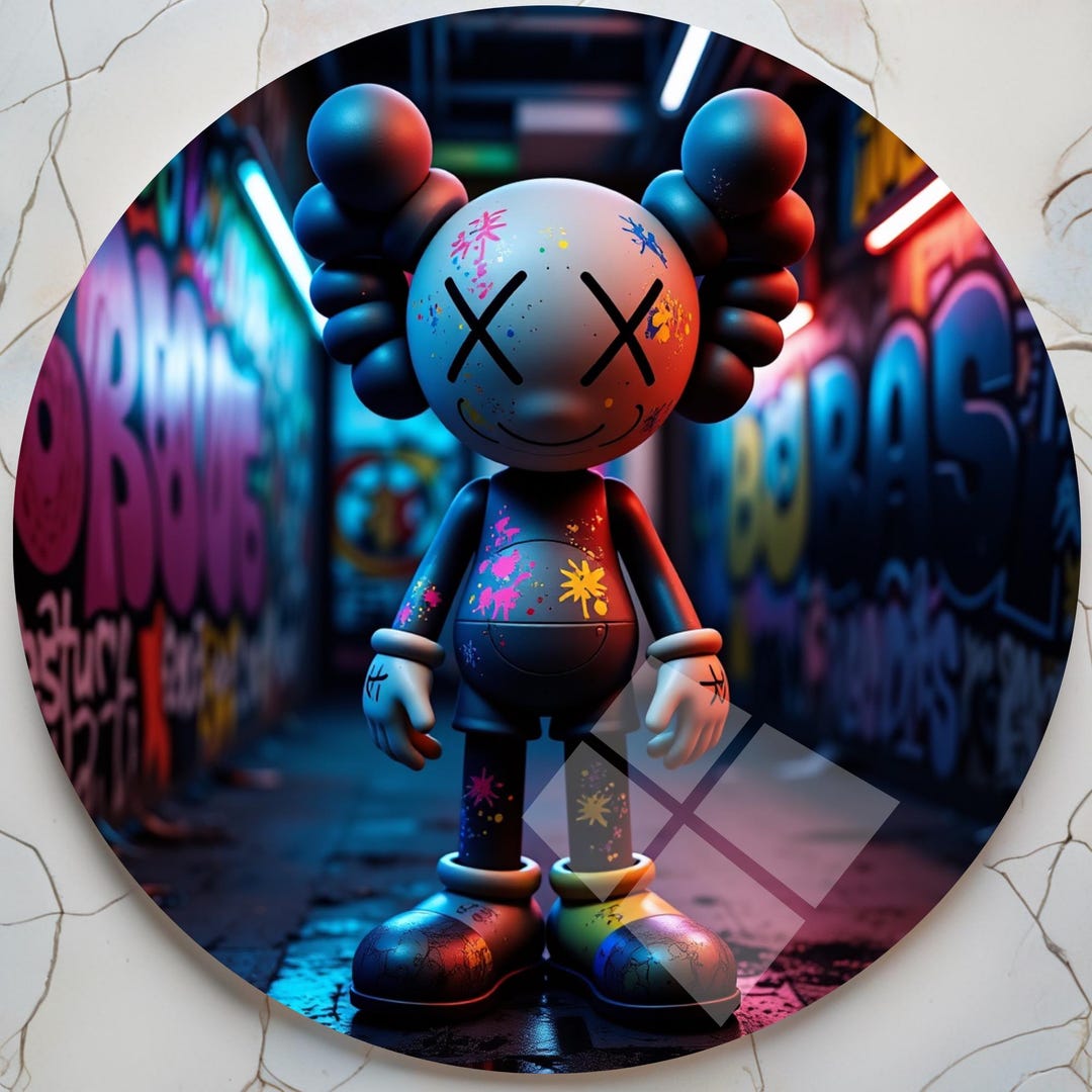 Graffiti Wall Art KAWS Wall Art Glass Pop Art Decor Available in Round ...