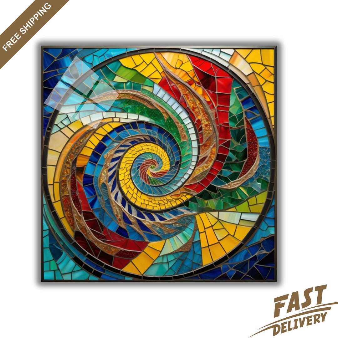 Abstract Spiral Design in a Square-shaped Decorative Glass Wall Art ...