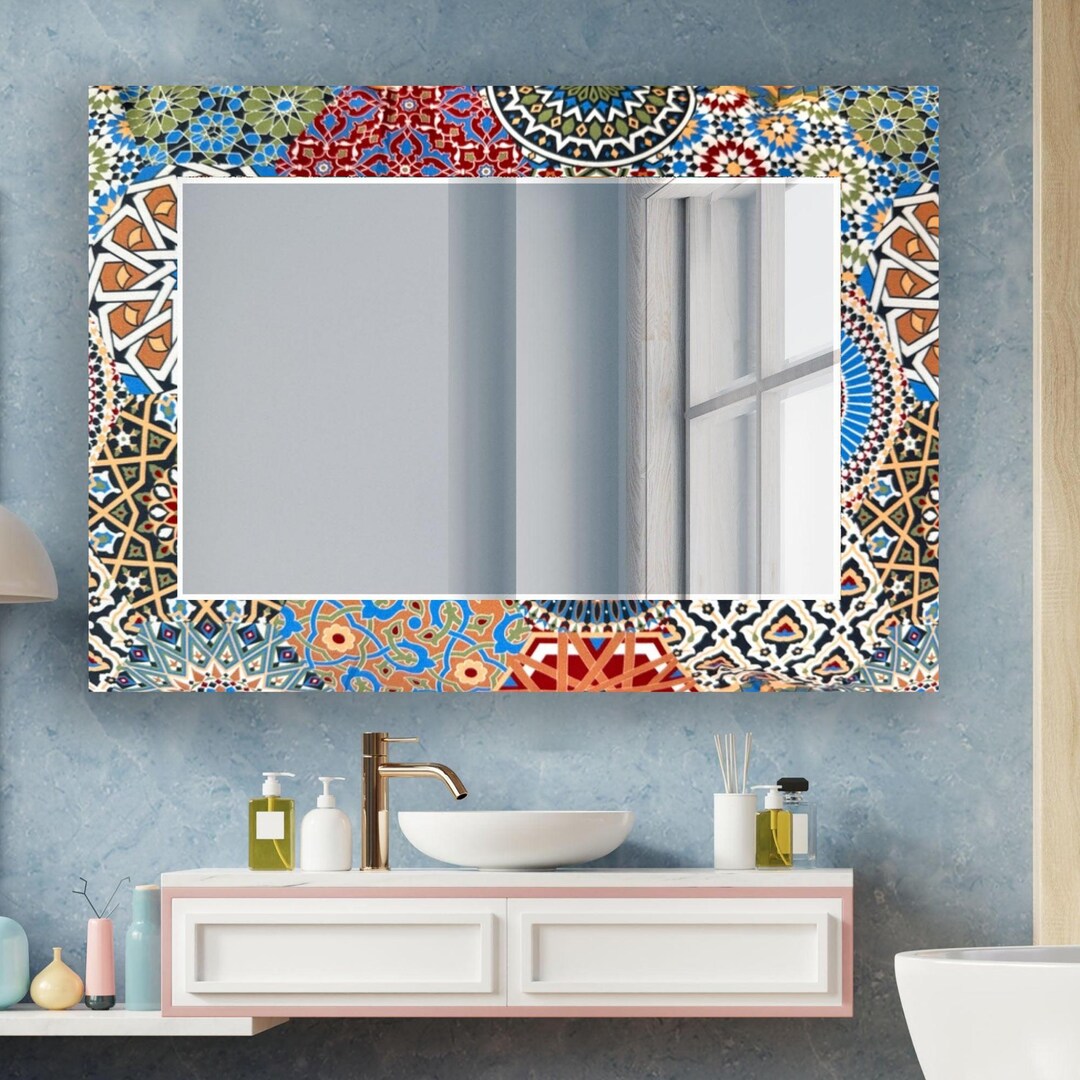 Vibrant Moroccan LED Mirror: Arabic Pattern Home Decor - Etsy