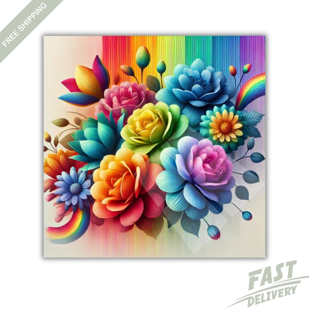 Rainbow Color Flowers for Wall Decor Vibrant Wall Decor for Home or ...