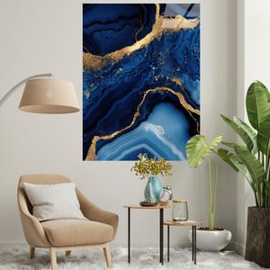 Blue Agate Glass Wall Art: Round Tempered Glass With Gold Veins - Etsy