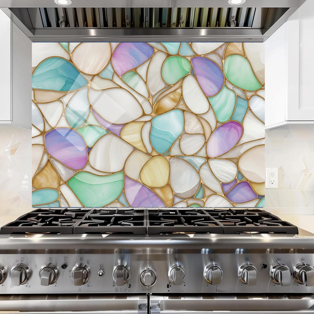 Colorful Abstract Tempered Glass Kitchen Backsplash: Heat Resistant ...