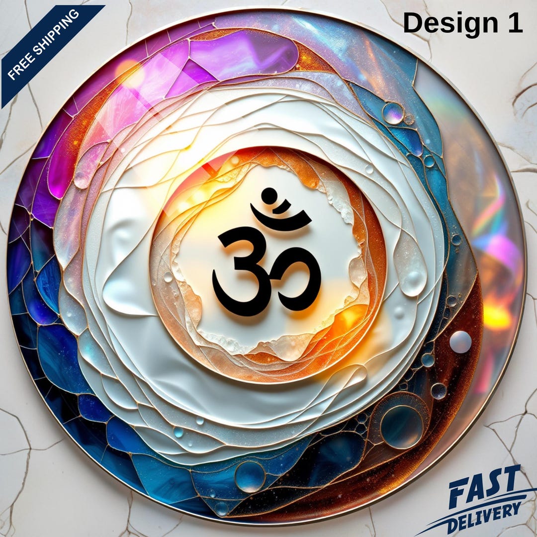 Om Symbol Tempered Glass Wall Art, Round Spiritual Wall Decor, Vibrant ...