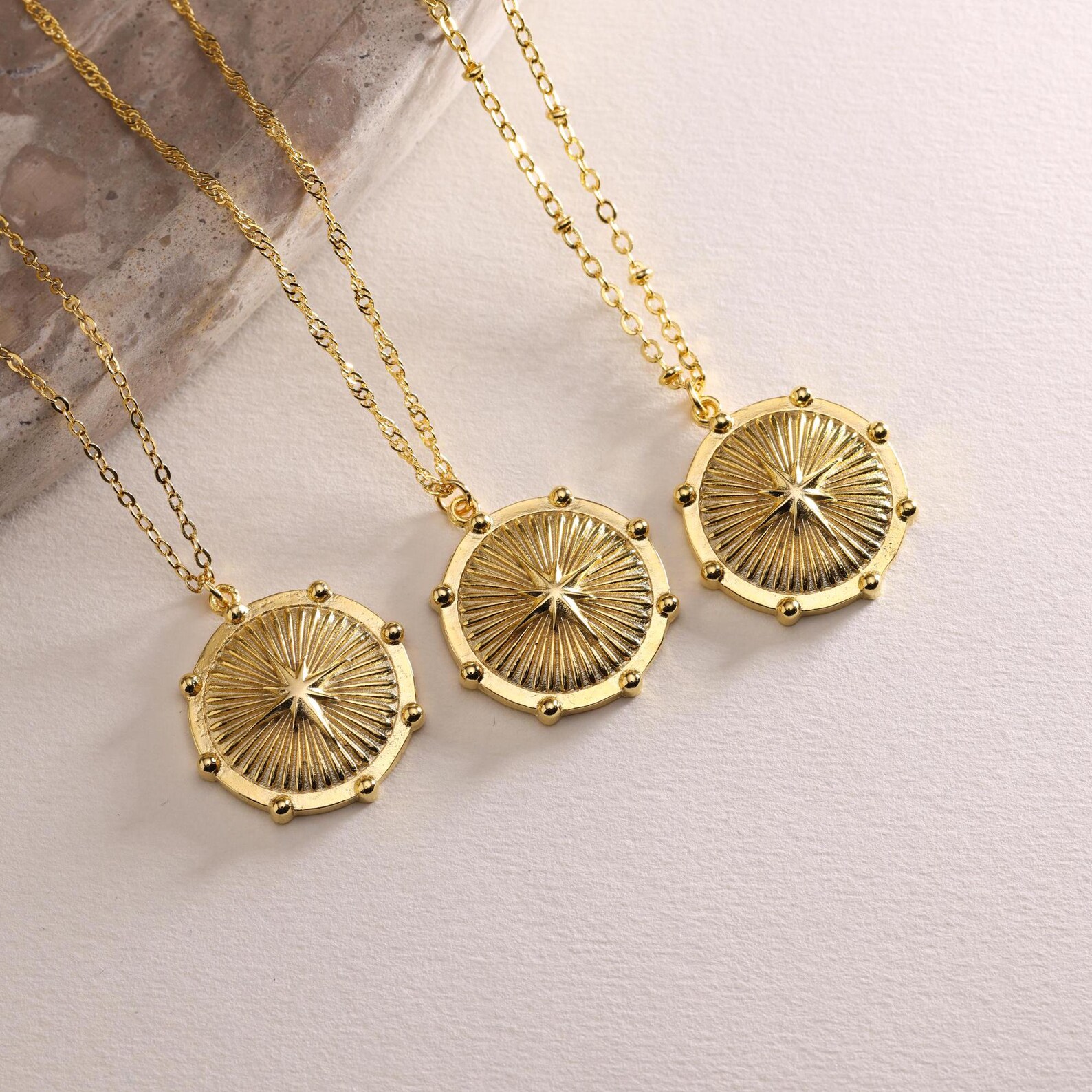 Gold Medallion North Star Necklace, North Star Coin Necklace, North ...