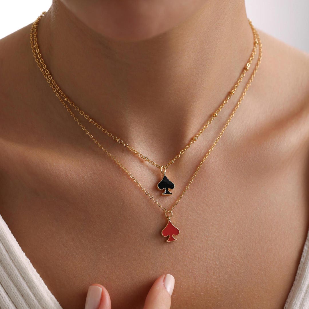 Gold Plated Enamel Cute Spades Necklace, Playing Card Necklace, Ace of ...