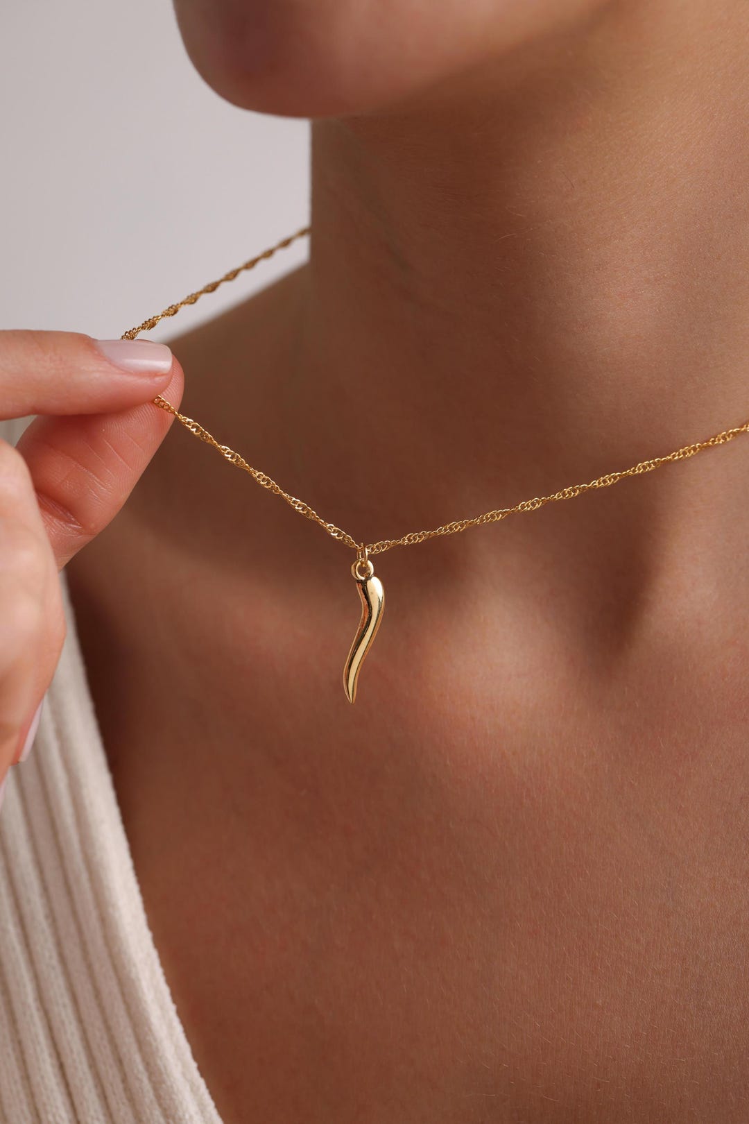 Gold Plated Dainty Italian Horn Necklace, Italian Horn Necklace ...