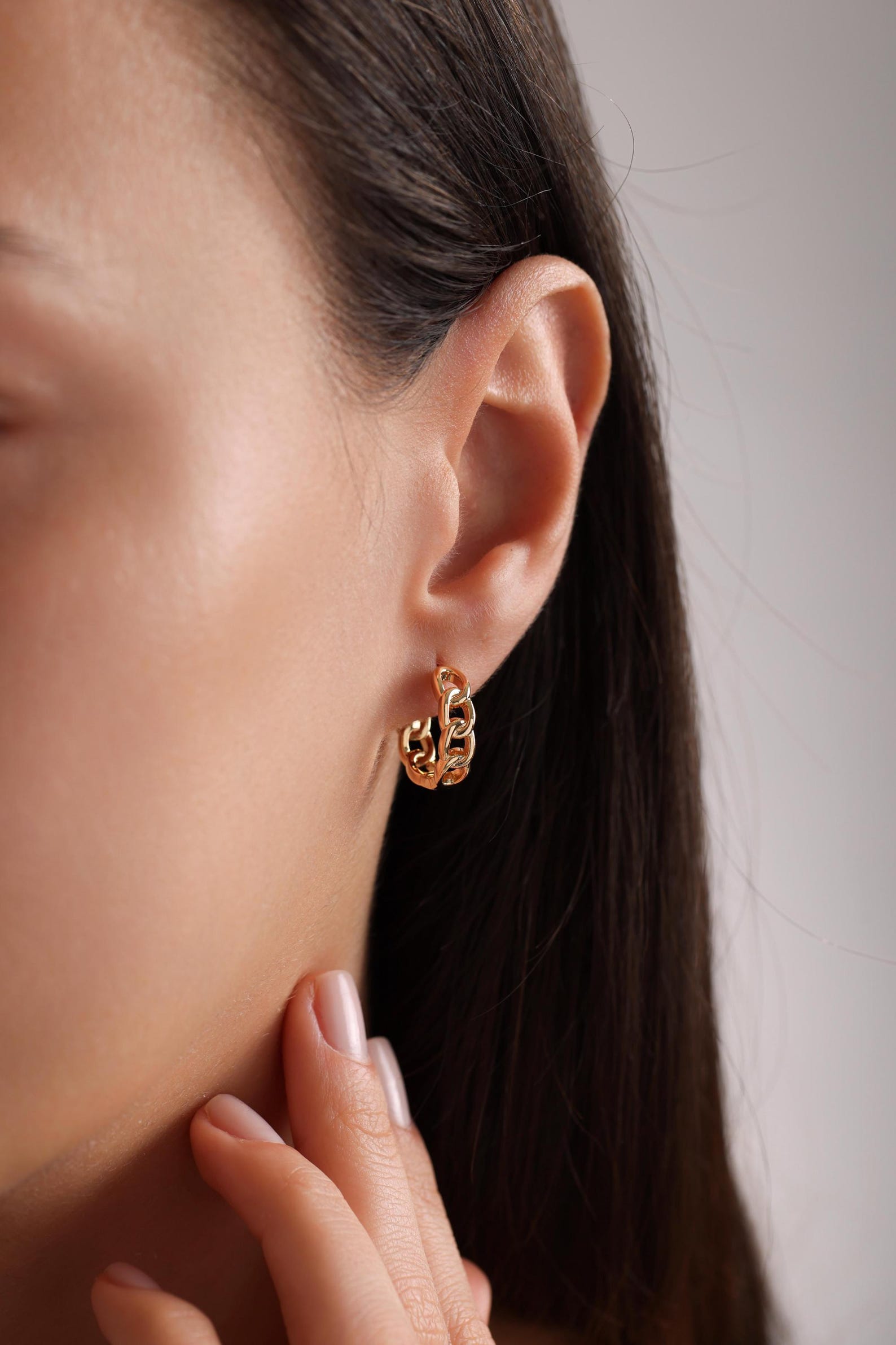 18K Gold Plated Chain Link Huggie Hoops, Gold Link Earrings, Chunky ...