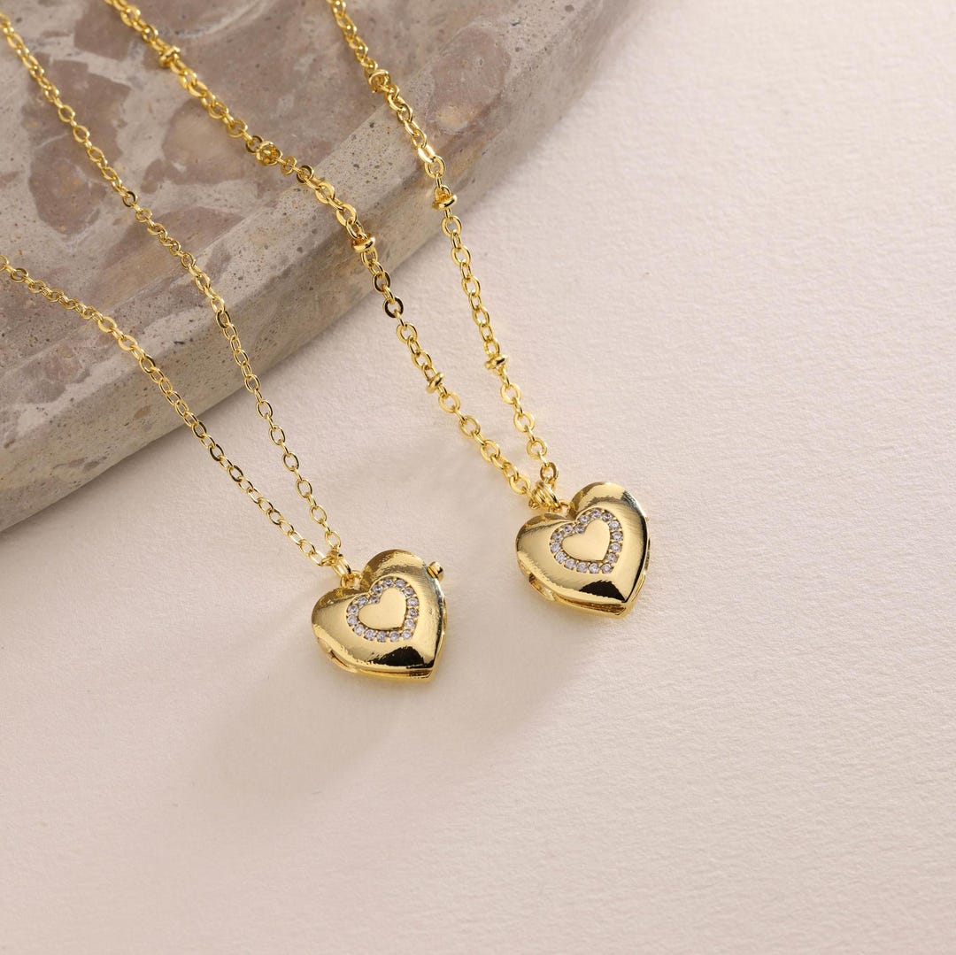 Gold Plated Heart Locket Pave Necklace, Pave Heart Shape Heart Locket ...