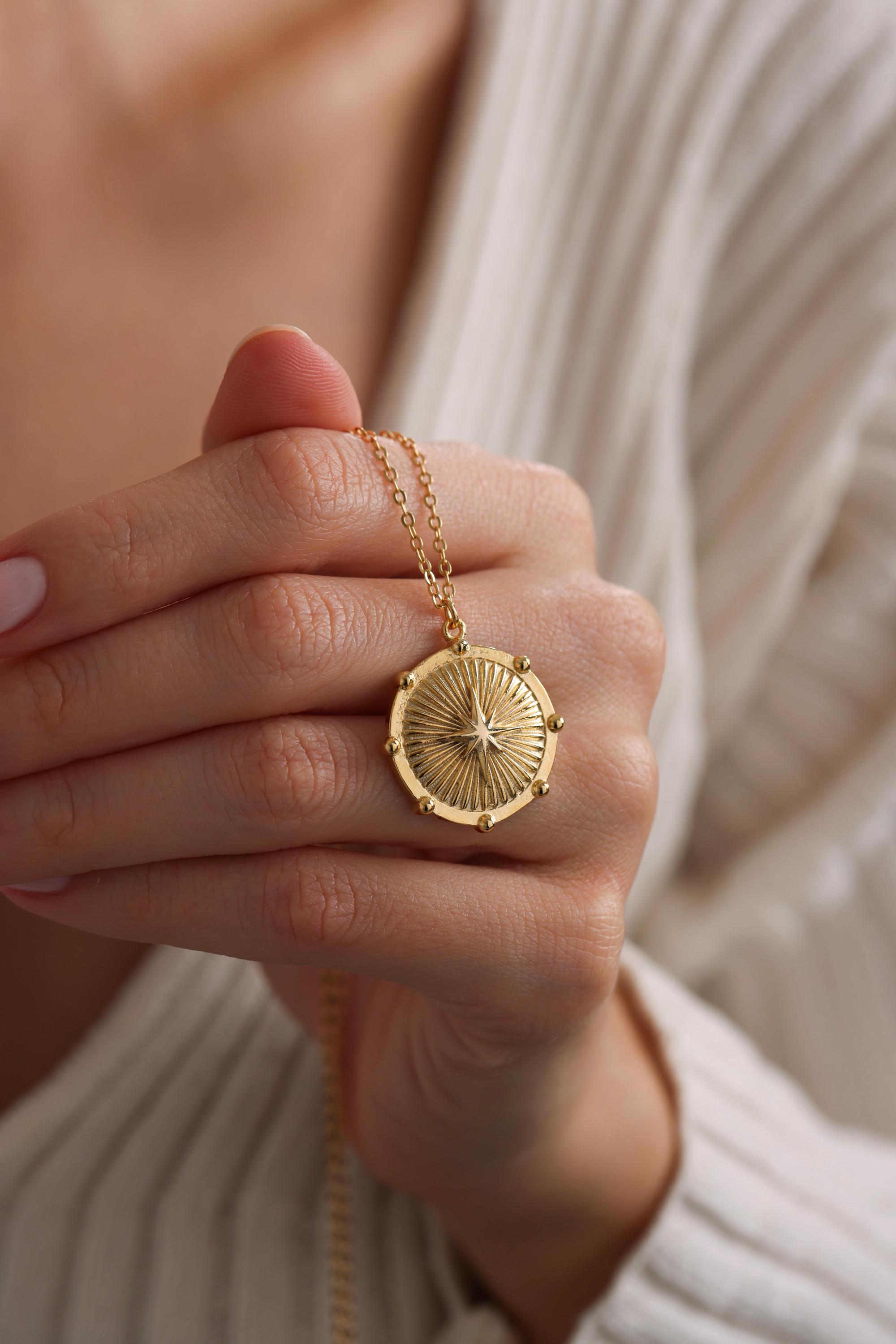 Gold Medallion North Star Necklace, North Star Coin Necklace, North ...