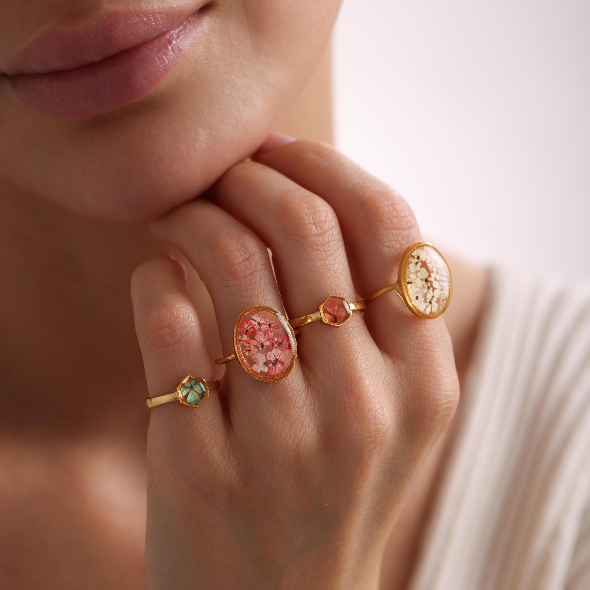 Personalized Birth Flower Ring, Real Birthflower Ring, Pressed Dried ...