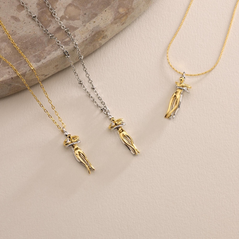 Gold Plated Hug Charm Necklace, Lovers Hug Necklace, Hugging Couple ...