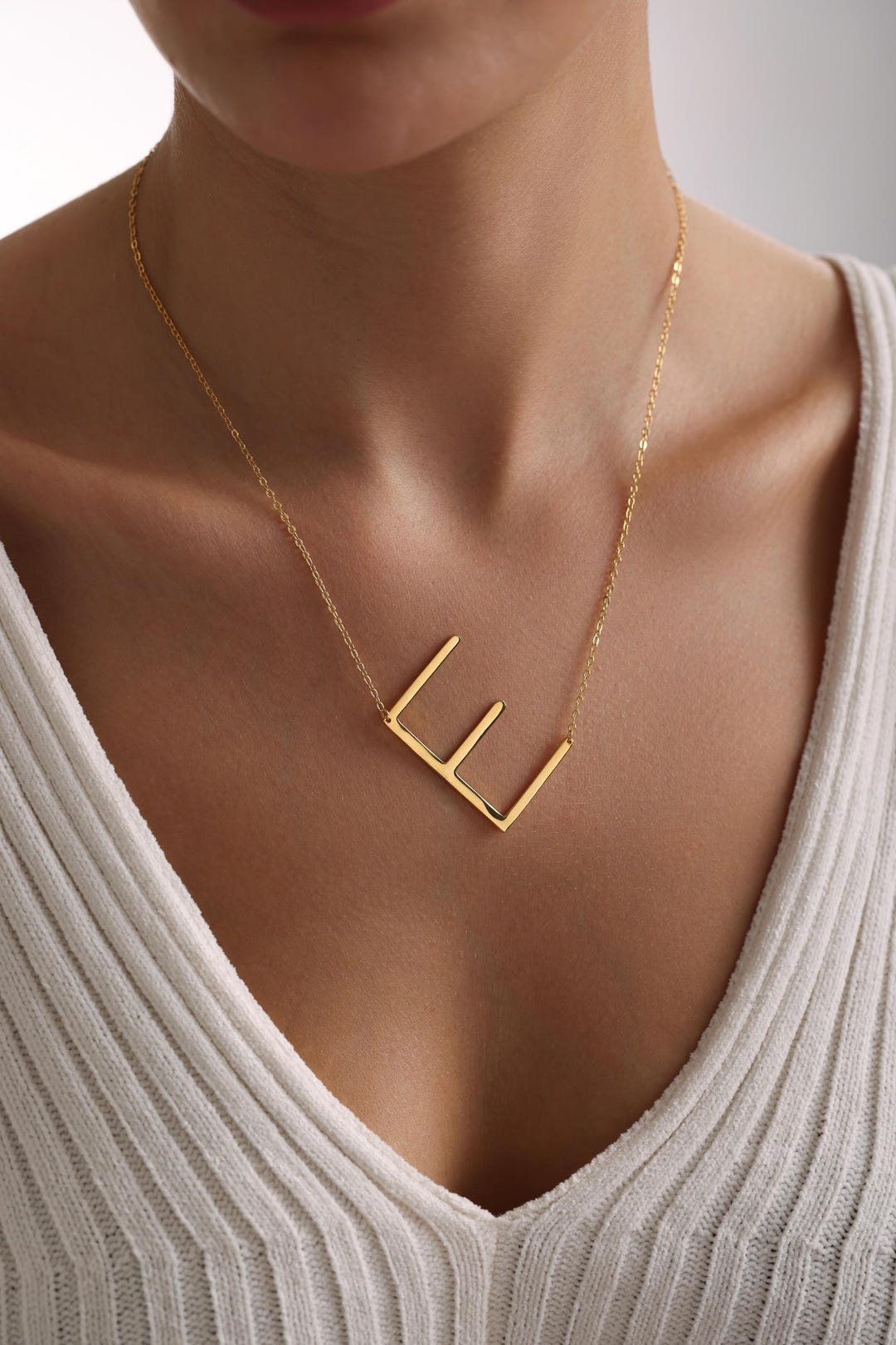 Custom Big Initial Necklace, Large Letter Necklace, Sideways Initial ...