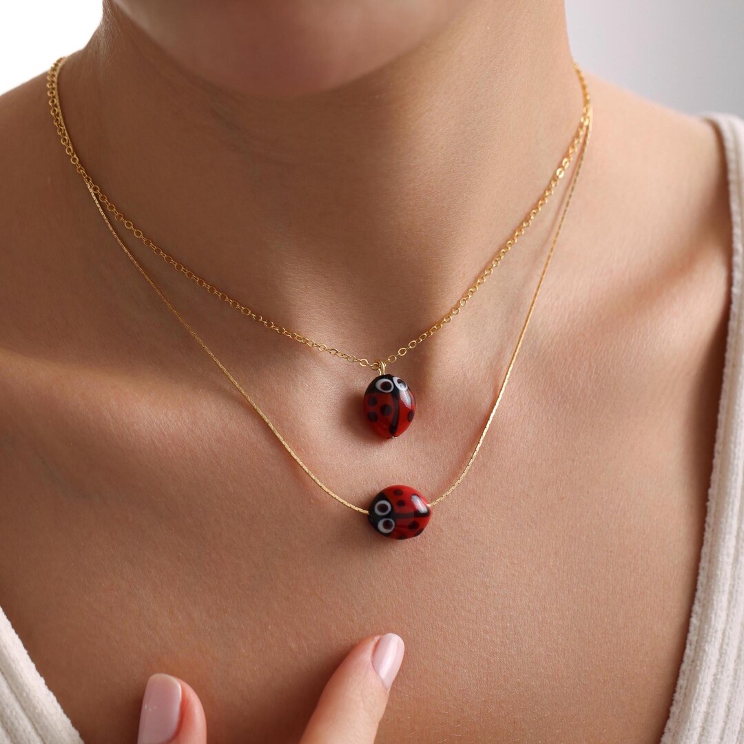 Handmade Murano Glass Ladybug Necklace, Cute Ladybug Necklace, Luck ...