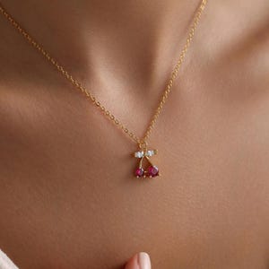 Gold Plated Tiny Cherry Pave Necklace, Cherry Necklace, Fruit Necklace ...