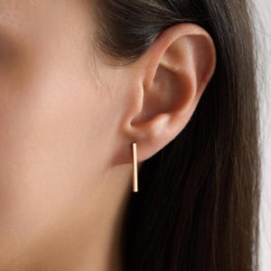 18K Gold Plated Tiny Bar Stud Earrings, Bar Line Earrings, Minimalist ...