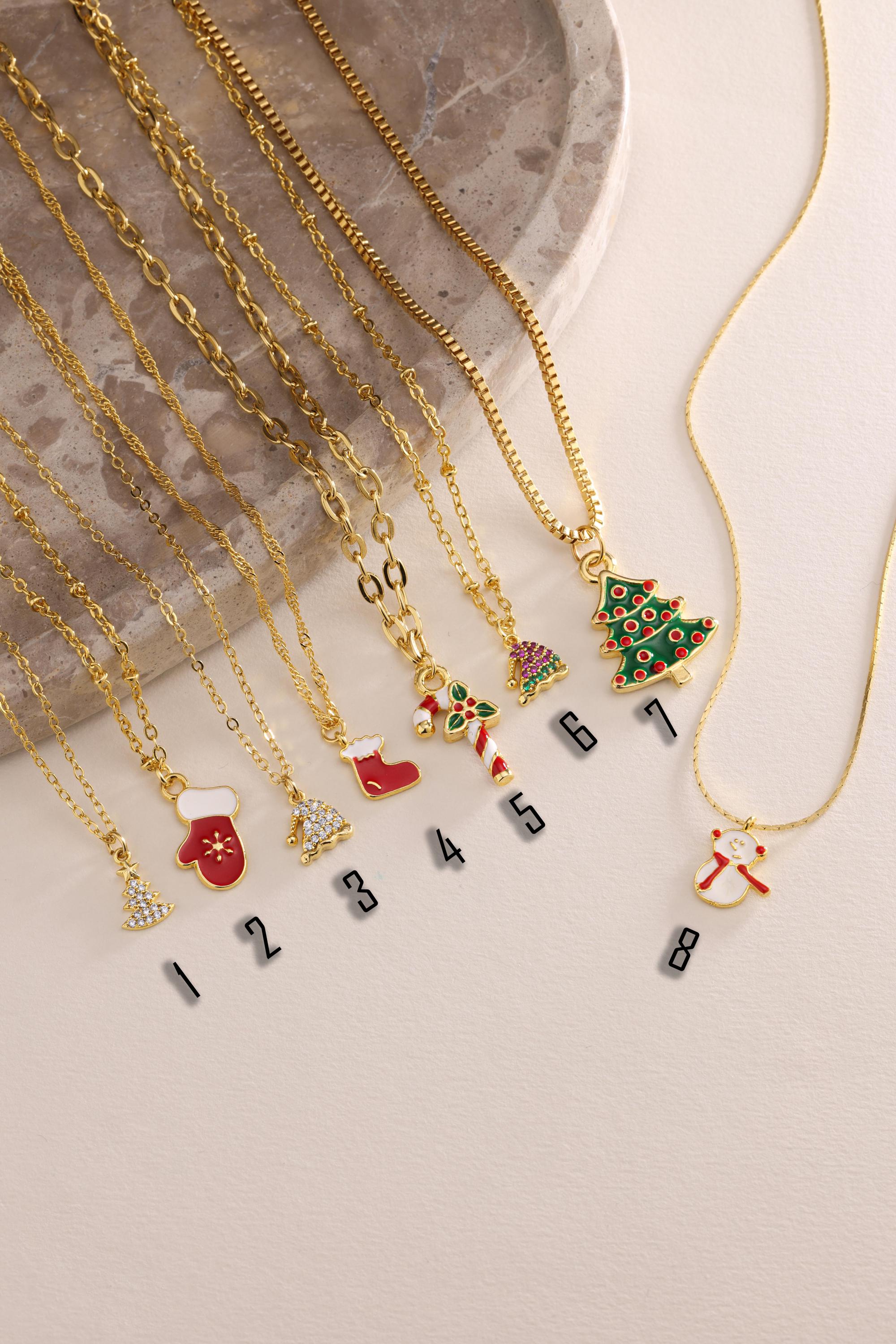 Enamel Christmas Pendant Necklace, Santa Claus Christmas Tree Reindeer ...
