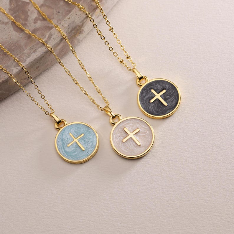 Gold Plated Medallion Cross Enamel Necklace, Cross Coin Pendant ...
