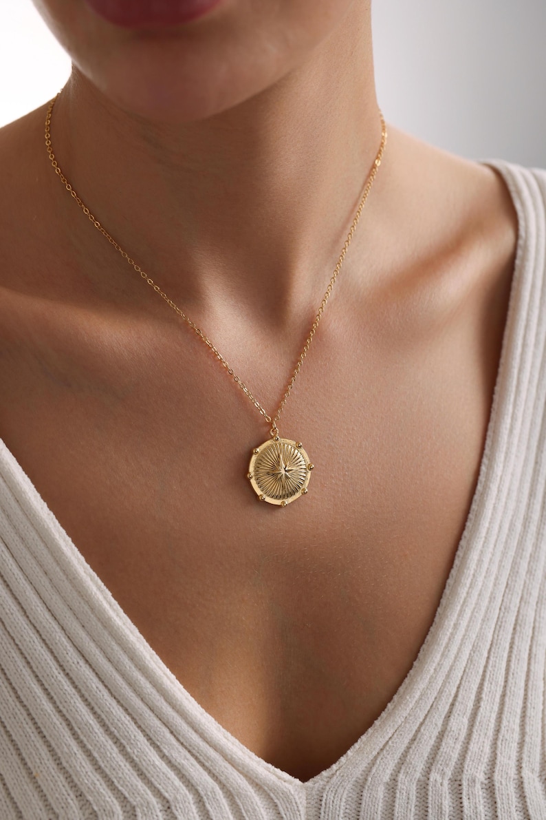 Gold Medallion North Star Necklace, North Star Coin Necklace, North ...