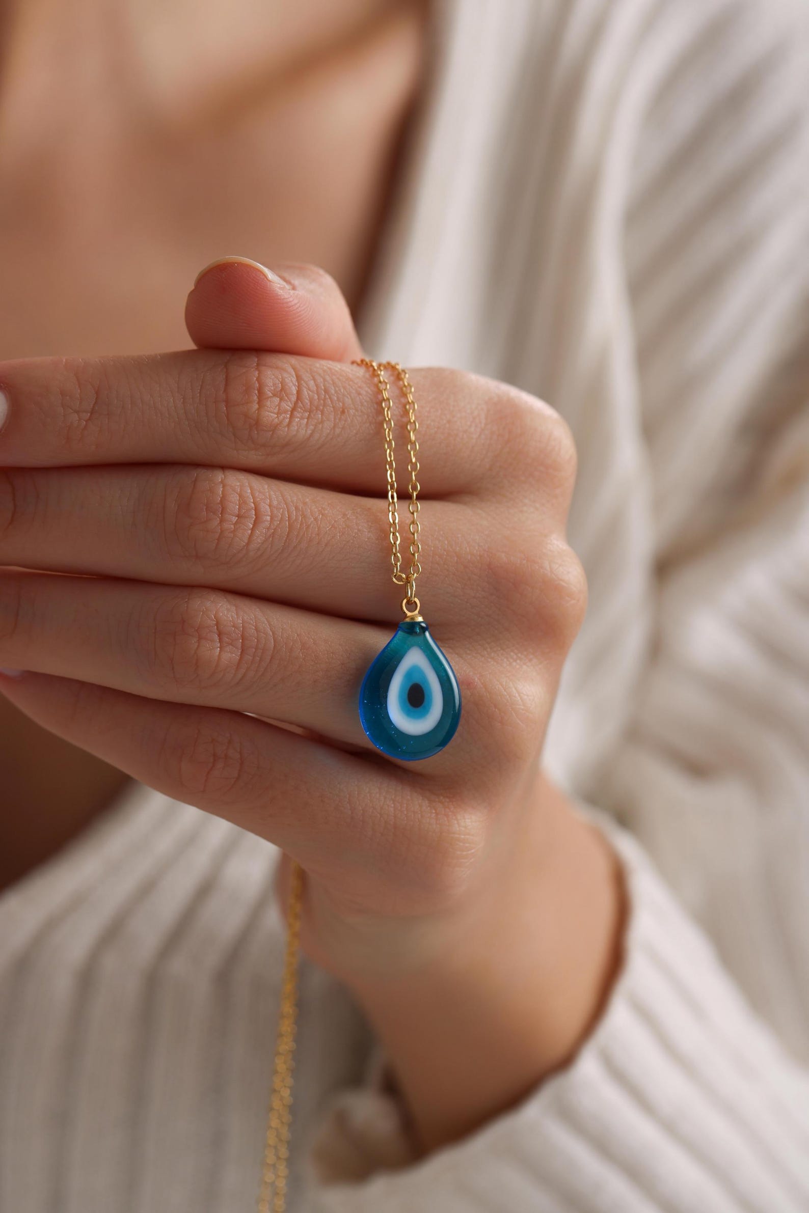 Handmade Murano Glass Drop Evil Eye Necklace, Evil Eye Necklace ...