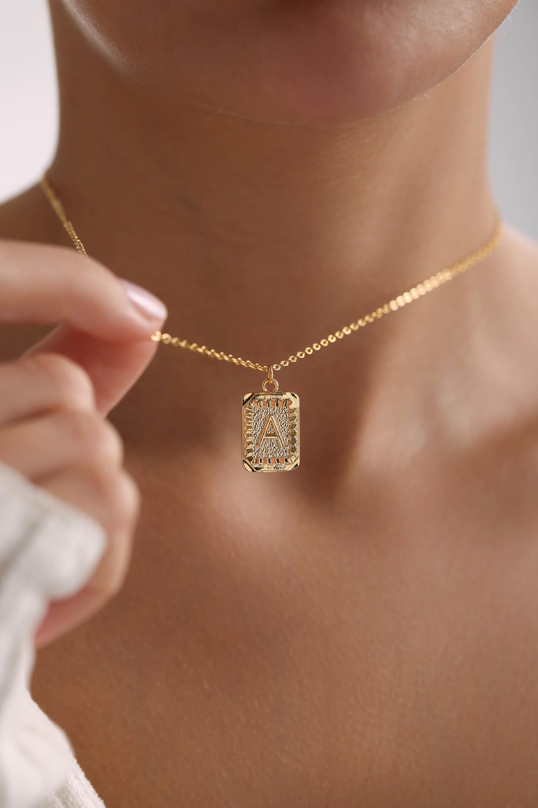 Personalized Rectangle Initial Pendant Necklace, Custom Letter Necklace ...