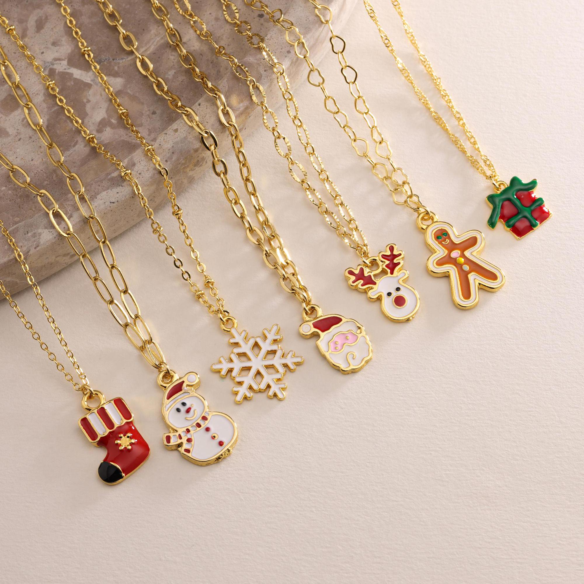 Enamel Christmas Pendant Necklace, Santa Claus Christmas Tree Reindeer ...