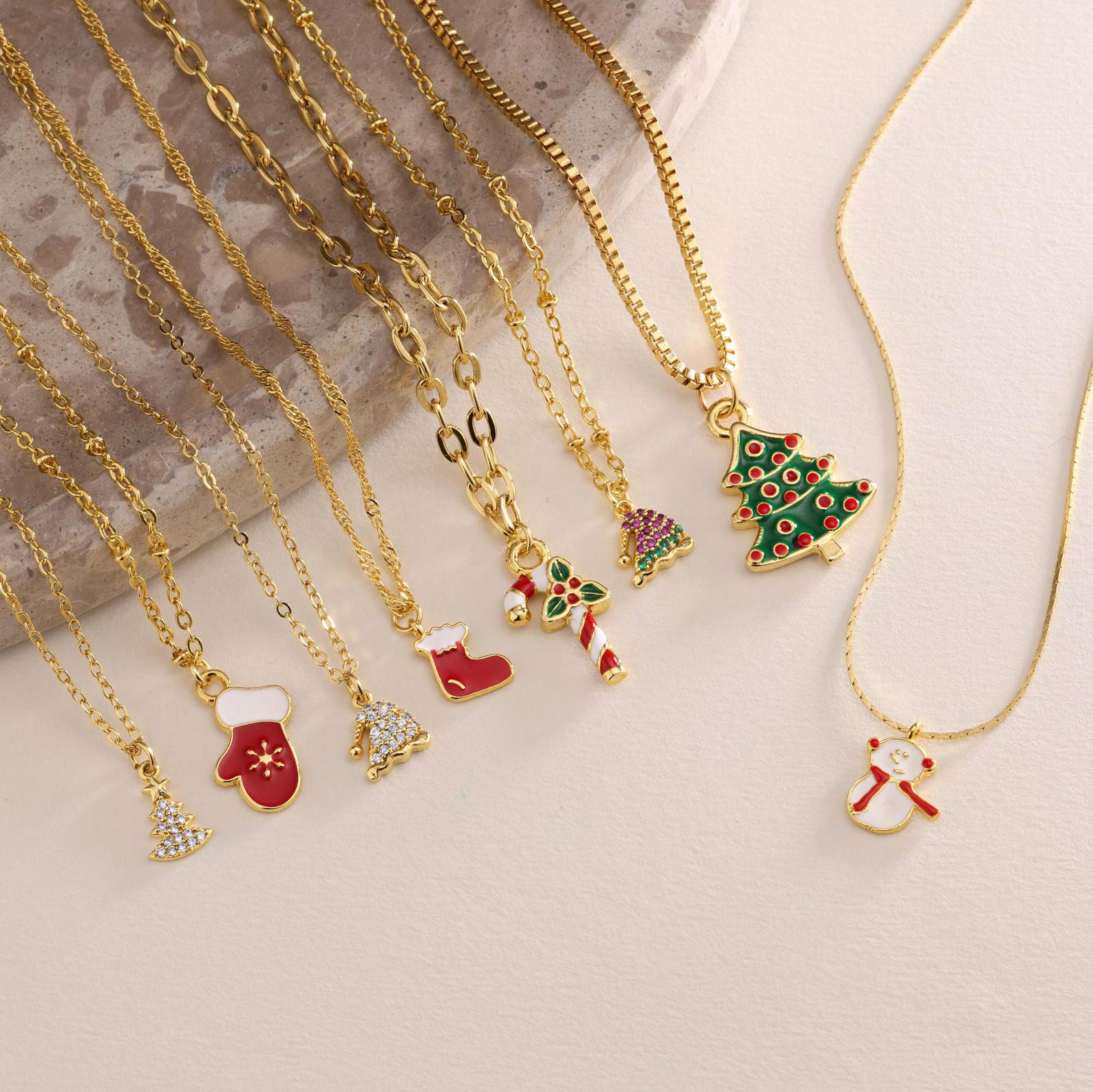 Enamel Christmas Pendant Necklace, Santa Claus Christmas Tree Reindeer ...