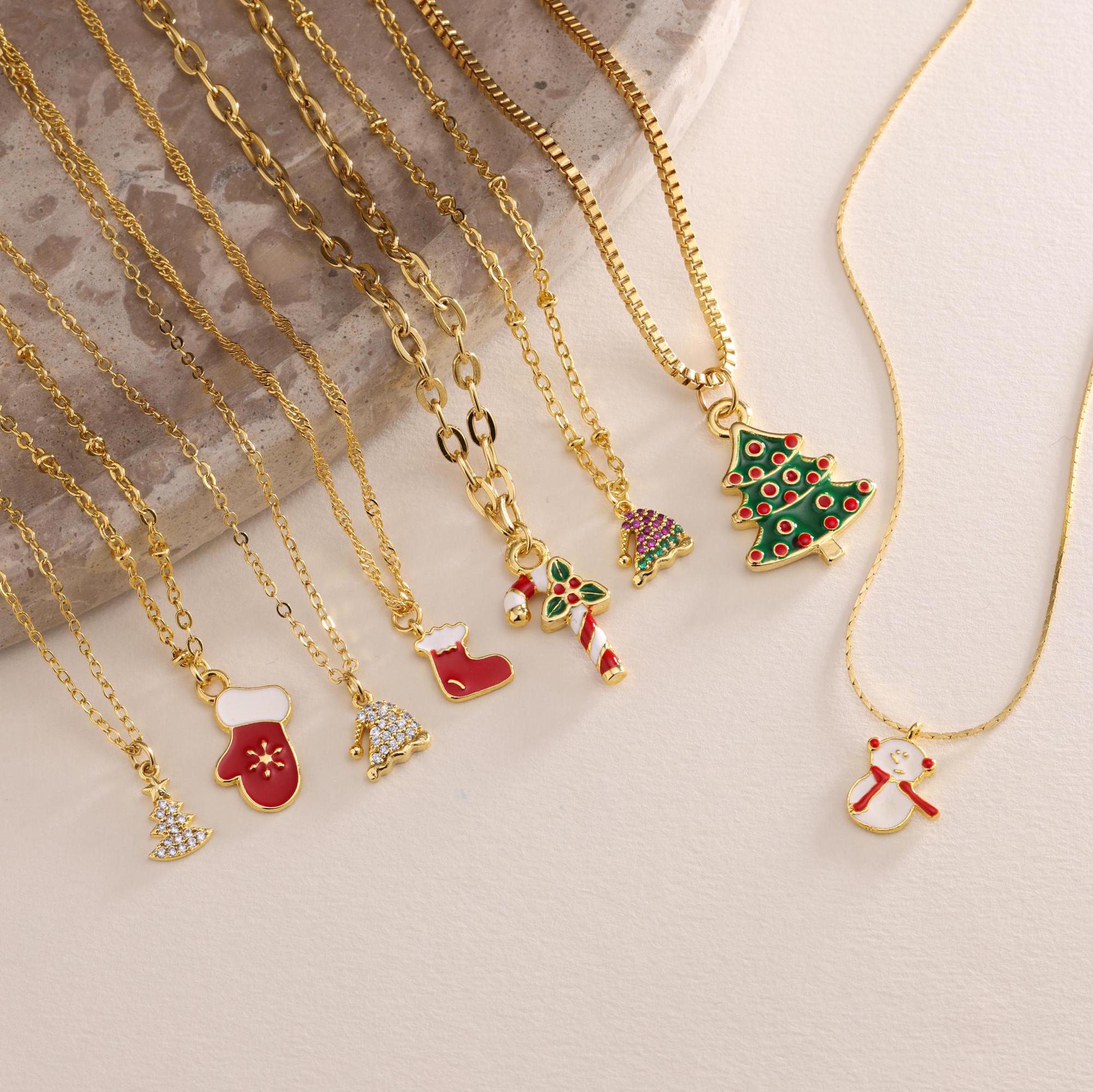 Enamel Christmas Pendant Necklace, Santa Claus Christmas Tree Reindeer ...